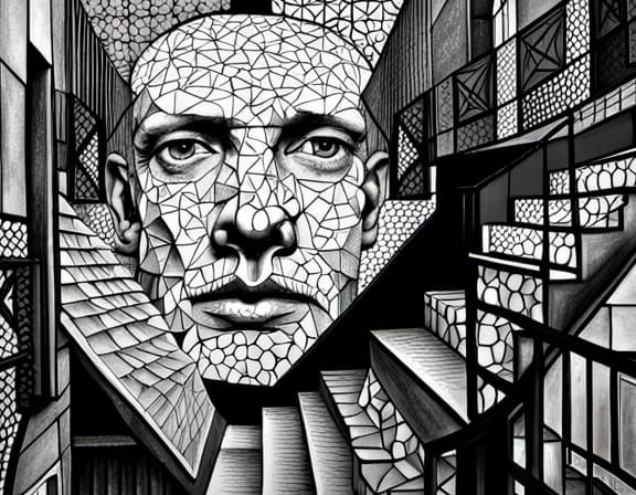 M. C. Escher face and klimt architecture staircase Abstract geometric ...