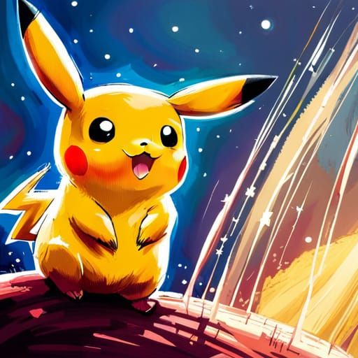 Closeup of adorable Pikachu under the night sky - AI Generated Artwork ...