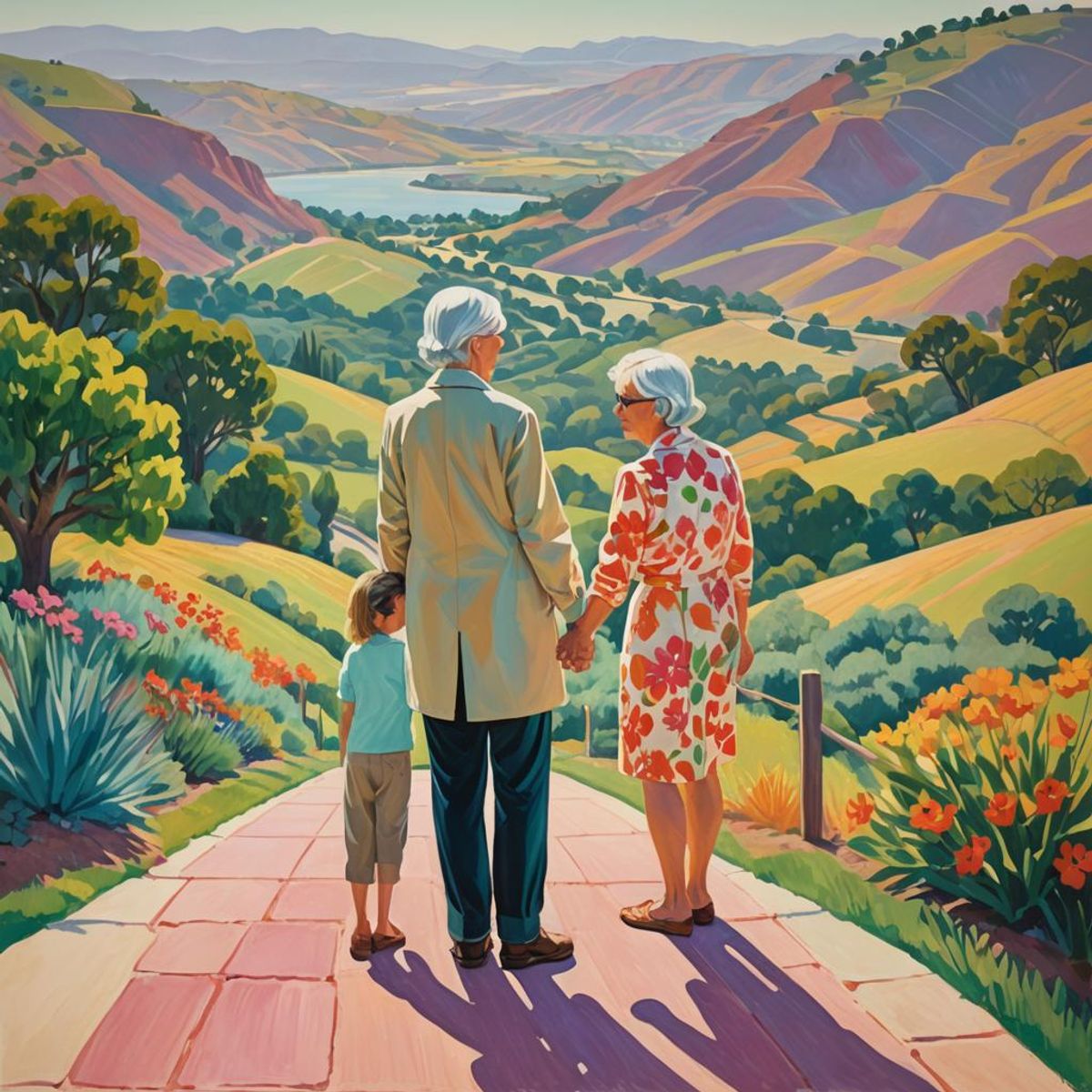 Art By David Hockney Serene Portrait Lesbian Couple Older And