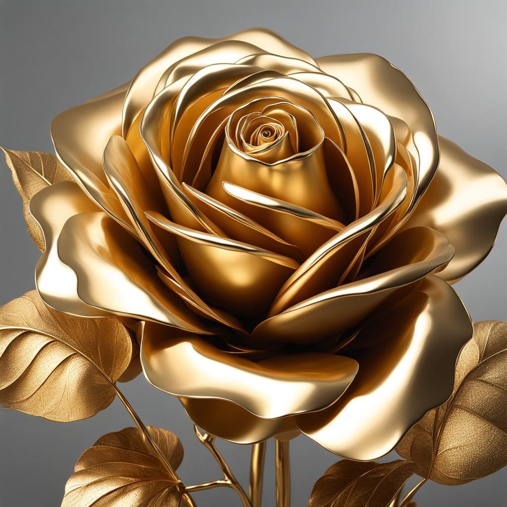 A beautifully detailed 24 carat gold rose with sparkling foliage - AI ...
