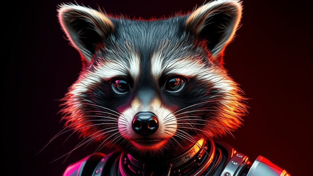 racoon-cyborg - Cyborg Raccoon in Futuristic Art Nouveau Sty...