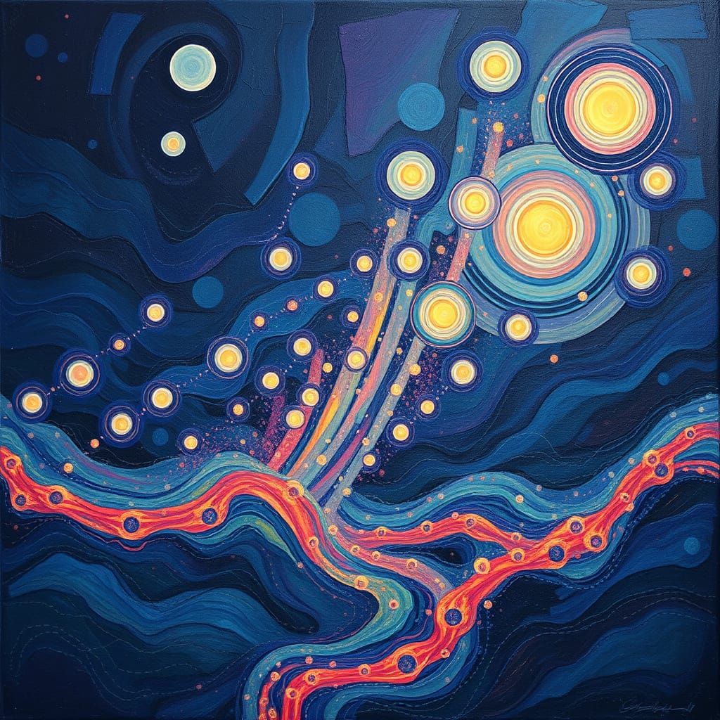 Surreal Night Scene in Vibrant Impasto Style - AI Art