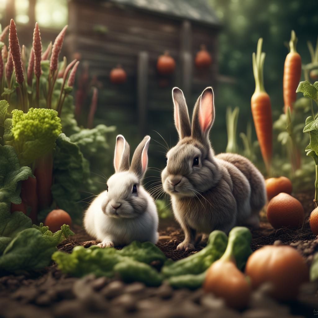 Baby rabbits in vegetable garden 🐇 - AI Generated Artwork - NightCafe ...