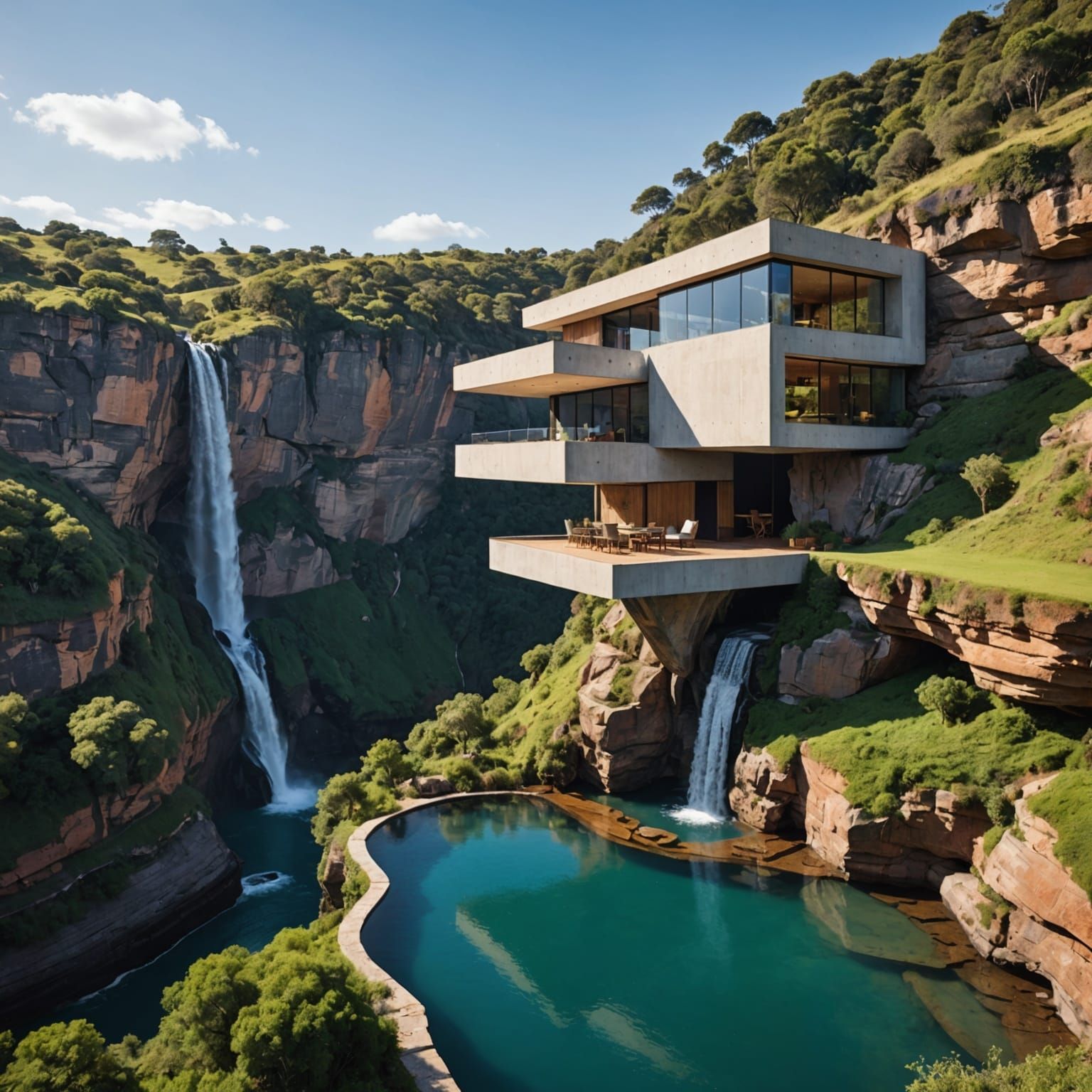 Surreal Cliffside Oasis with Impossible Cantilever... - AI Art