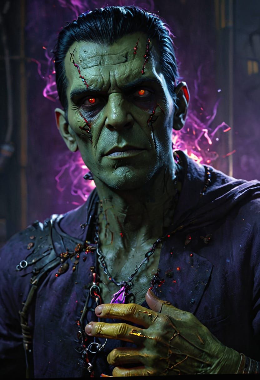 Solemn Frankenstein in Dark Fantasy Portrait - AI Art