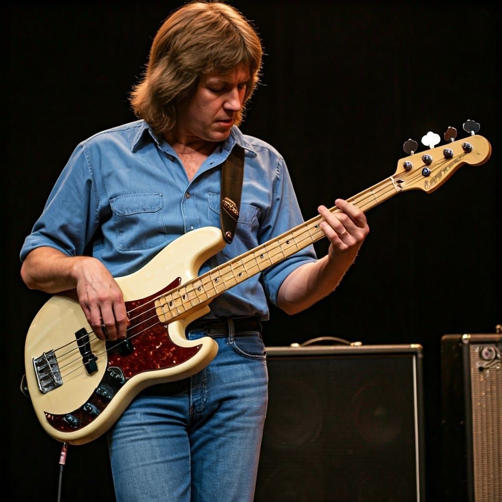 Left-Handed Bassist in 80s Style - AI Art