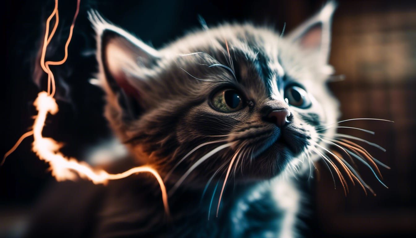 Photograph Portrait of a cute Alien Kitten, lightning In Darkness ...