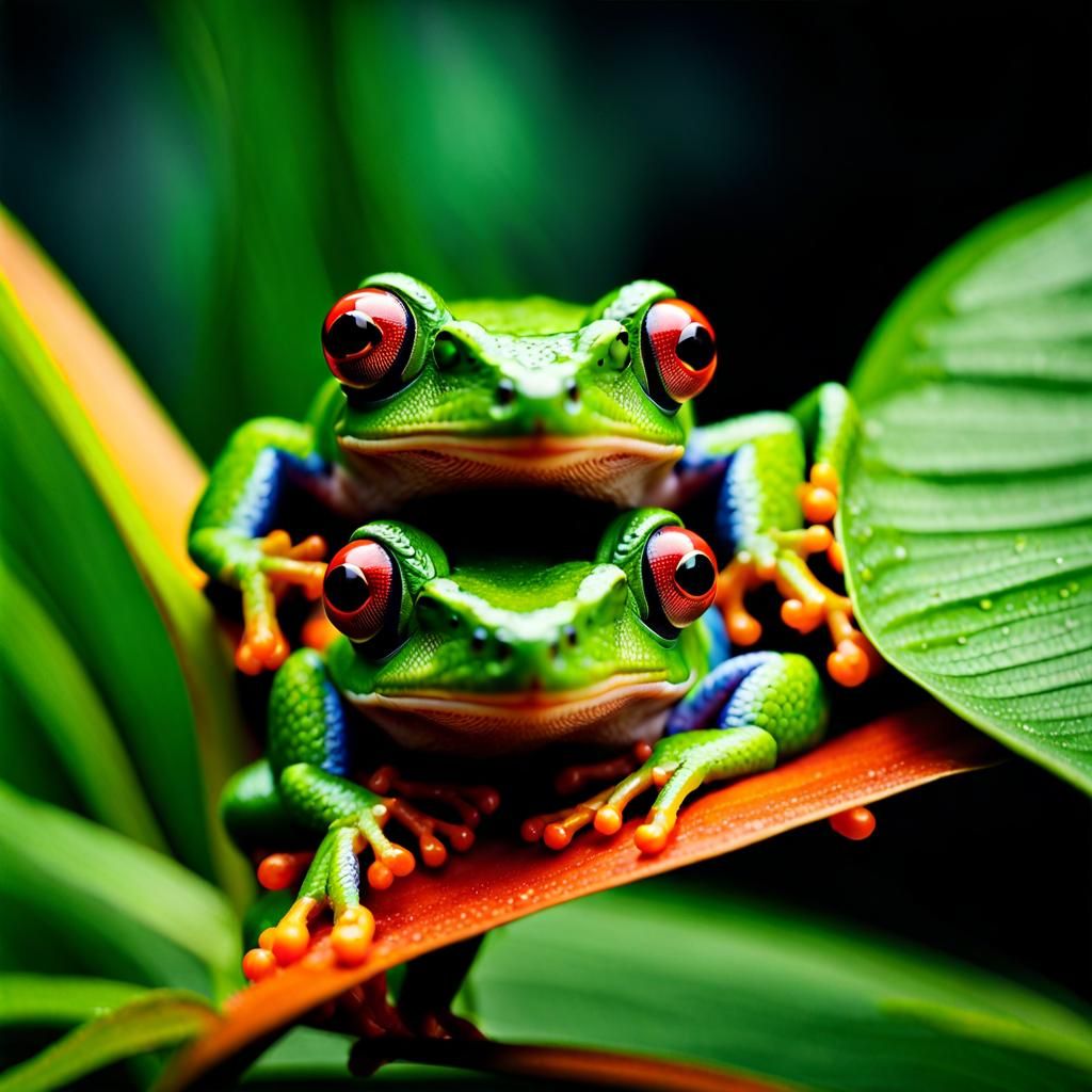 Green Tree frogs huddle together - AI Generated Artwork - NightCafe Creator