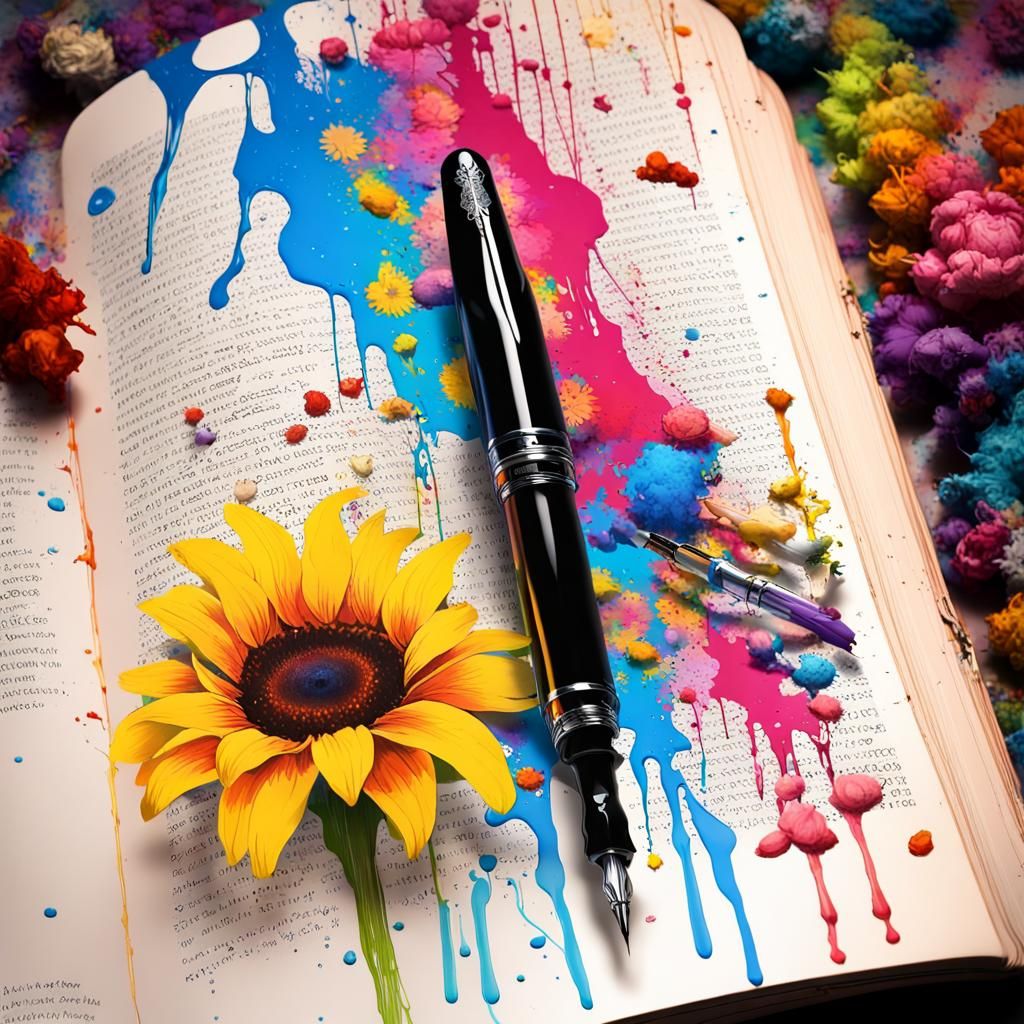 flowery ink splatters & a book~ - AI Generated Artwork - NightCafe Creator