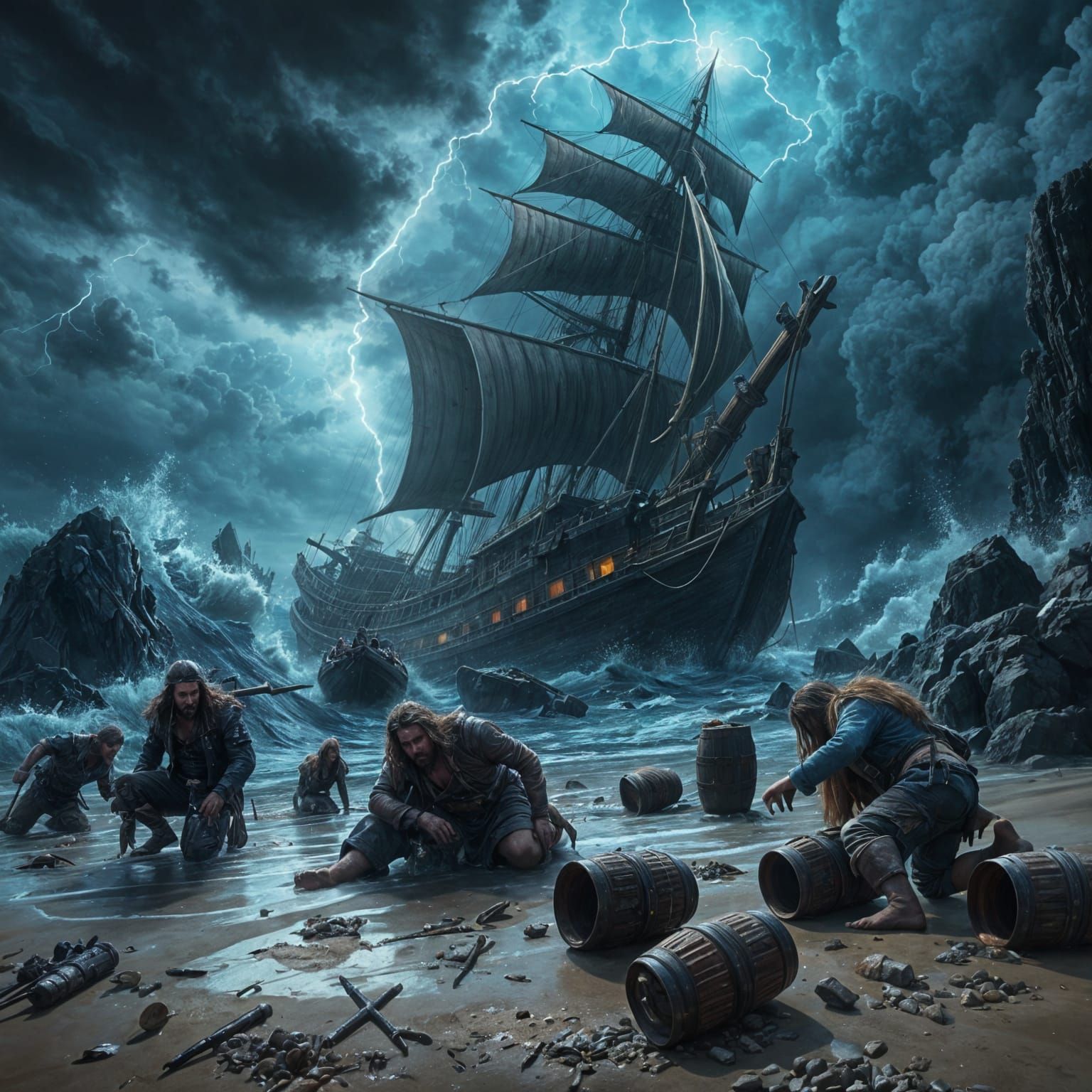 Mar em Fúria grande Naufrágio Navio Pirata