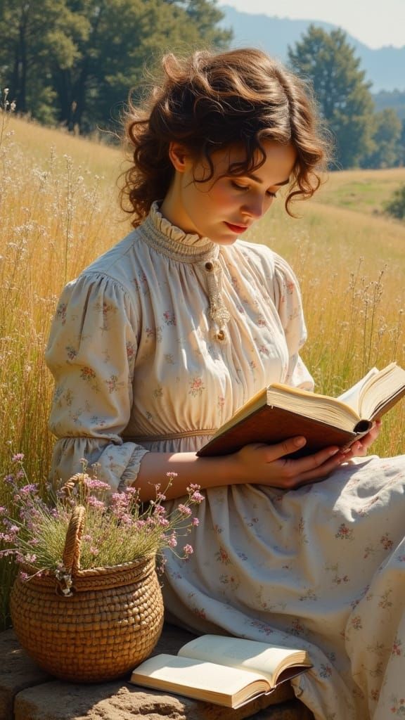 Oil on canvas, light impasto, an image of a woman reading a book.
