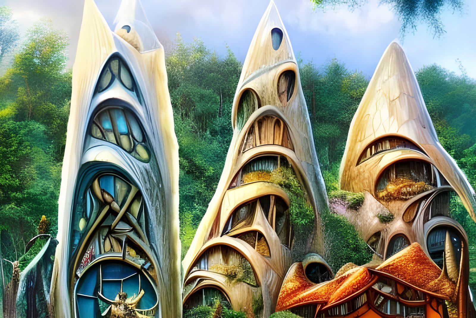 Giant nested Hobbit treehouse tower. (II) - AI Generated Artwork ...