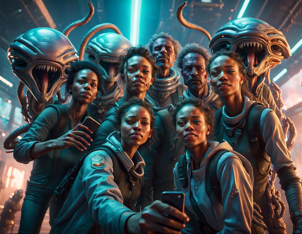 groups selfie with aliens and clones - AI Generated Artwork - NightCafe Creator