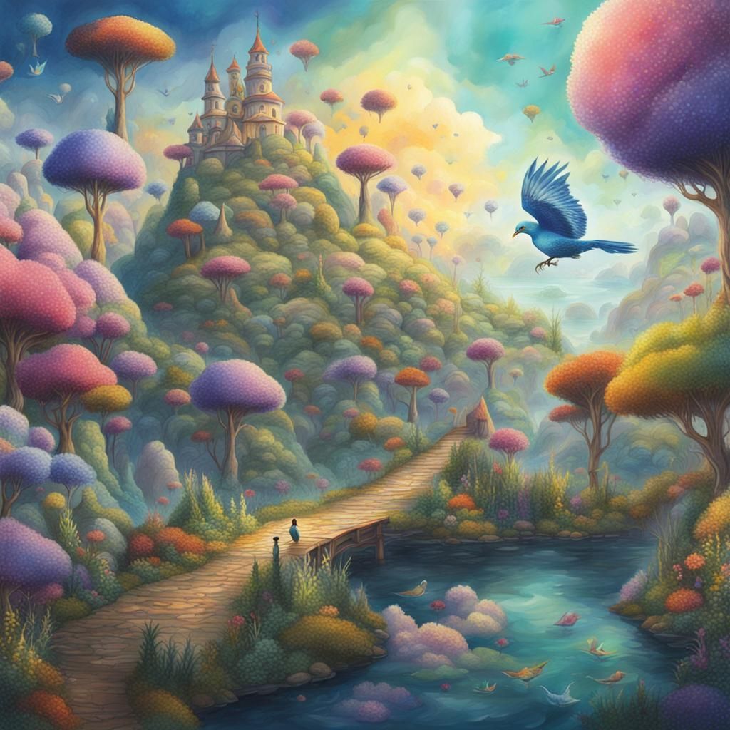 Birdtopia mode detailed matte painting oil on canvas perfect watercolor, Art of Illusion ...