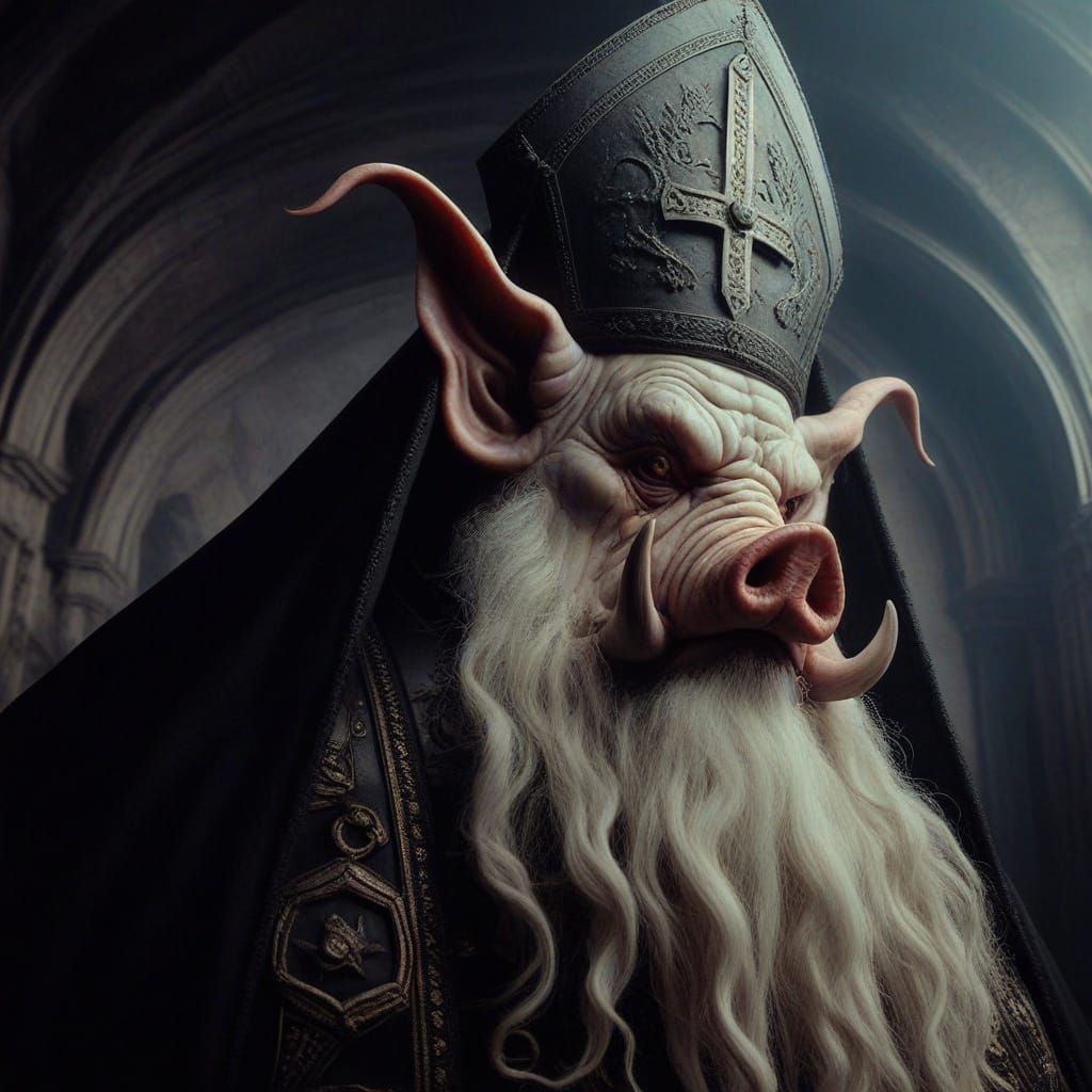 Giant Albino Swine-Pope in Religious Attire - AI Art