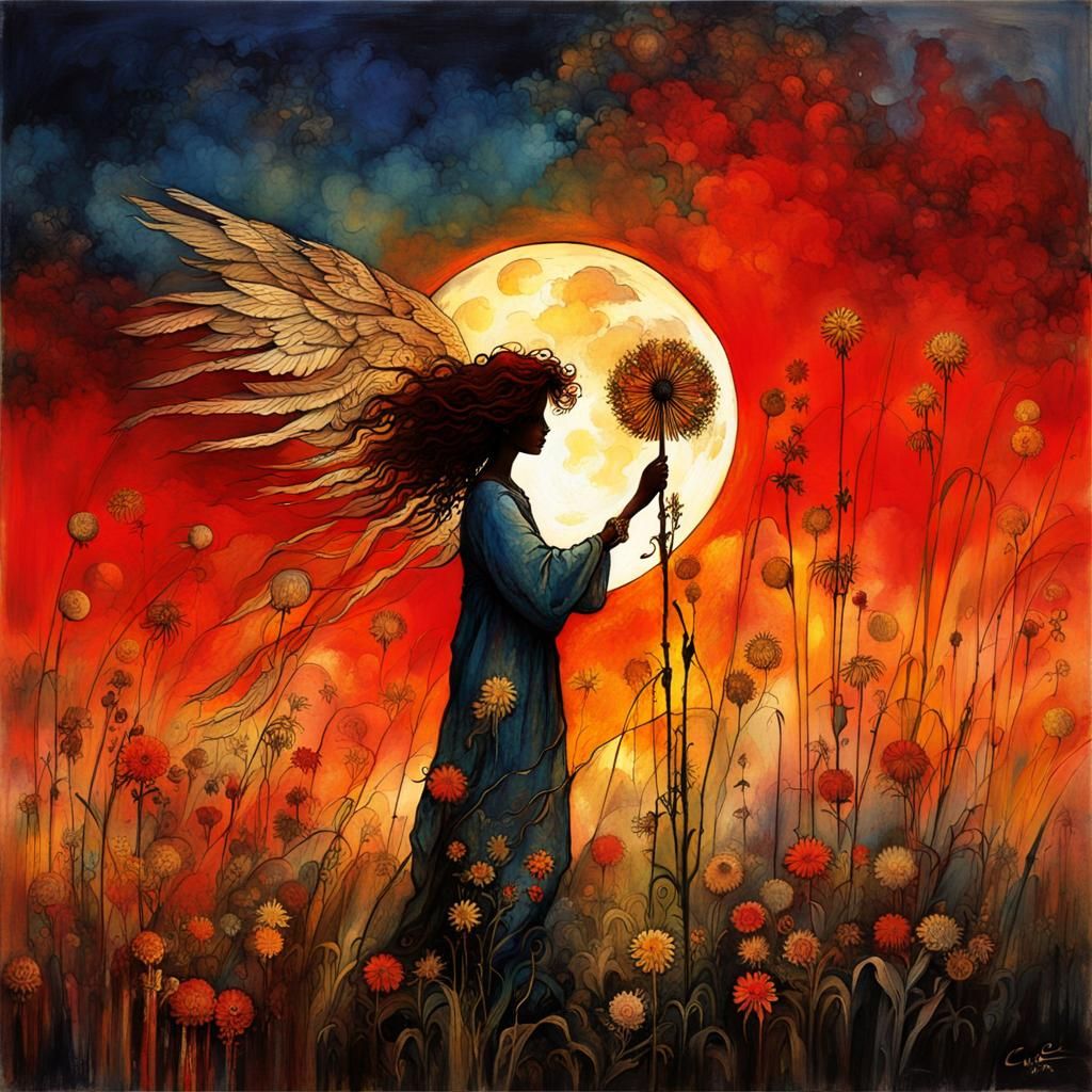 Angel in wildflower and Dandelion field - AI Generated Artwork ...