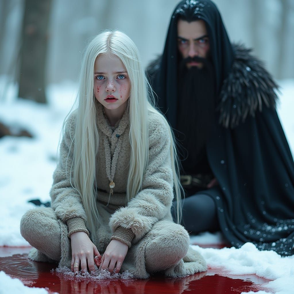 Child in Snow, Dark Fantasy Style - AI Art