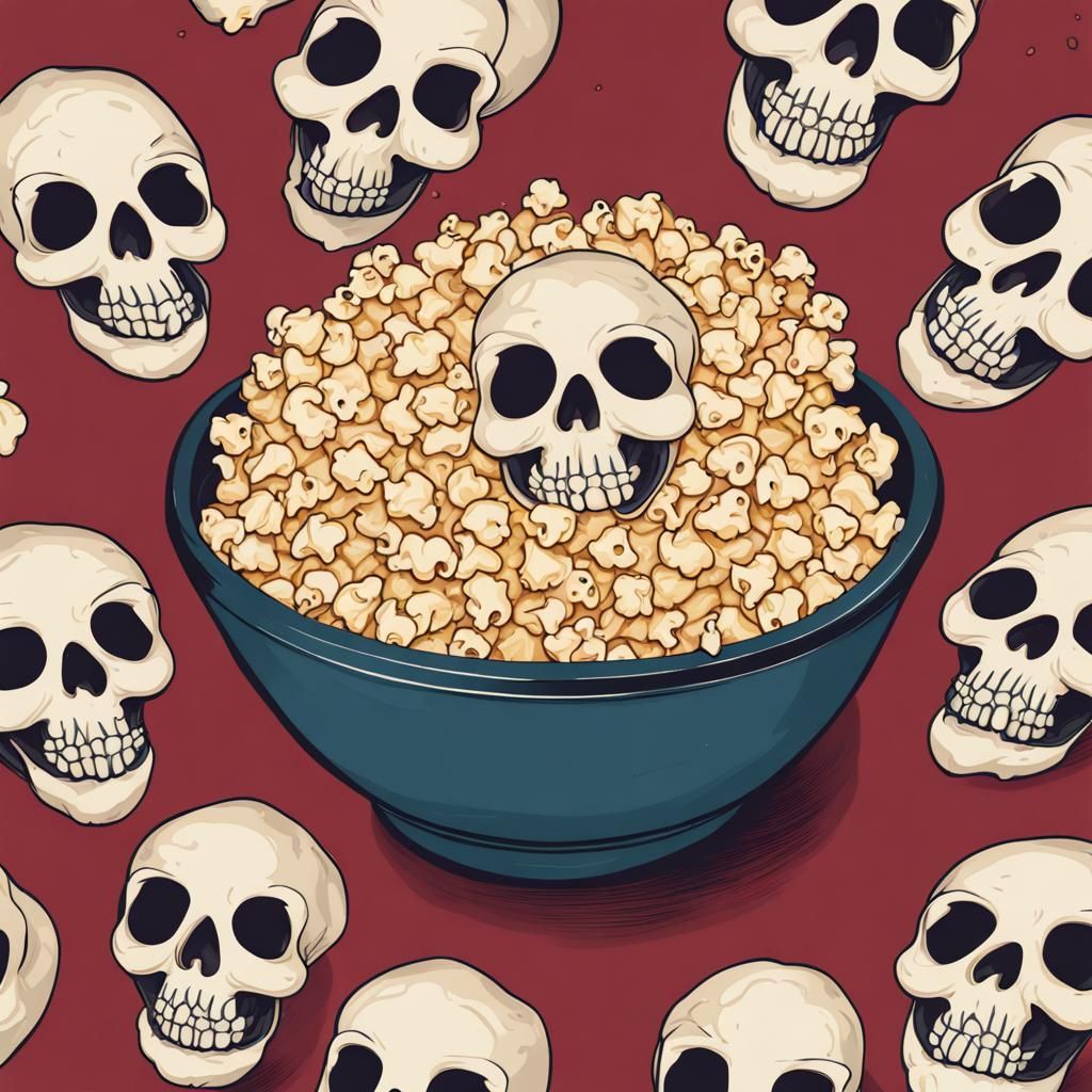 Popcorn shaped like skulls in a big bowl - AI Generated Artwork ...