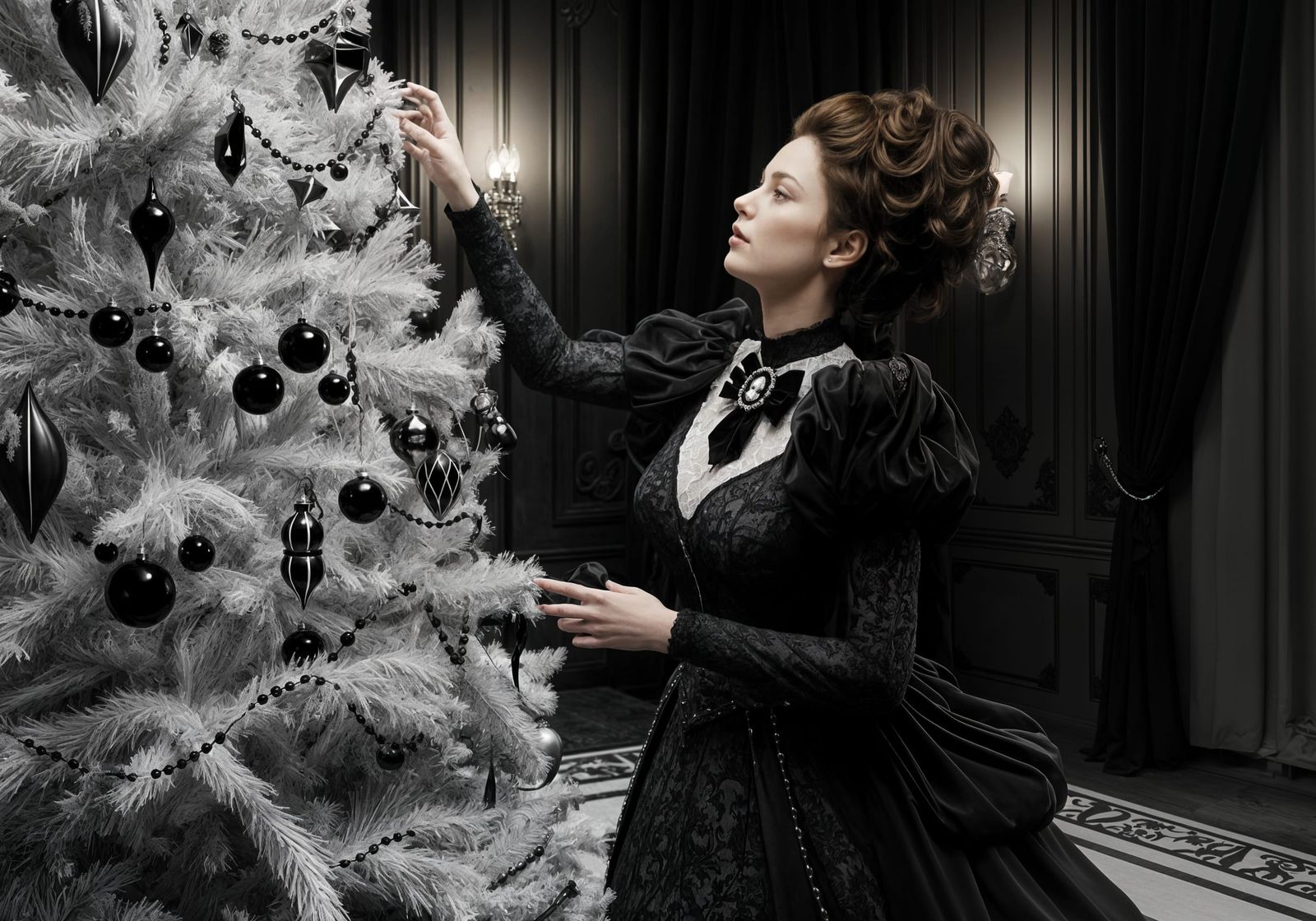 Monochromatic Christmas - Elegant Victorian Christmas Lady D...