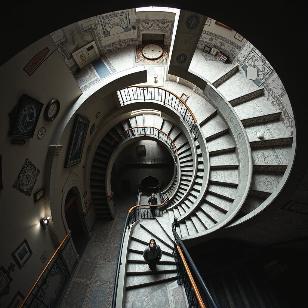 Self portrait Mc Escher starring @ the most complex staircase ever built