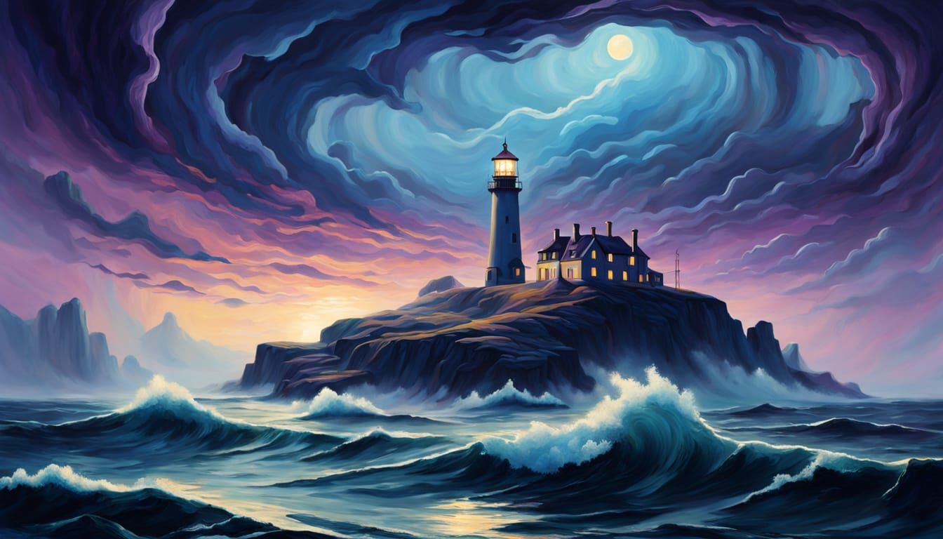 Lighthouse Illuminates a Surreal, Stormy Sea - AI Art