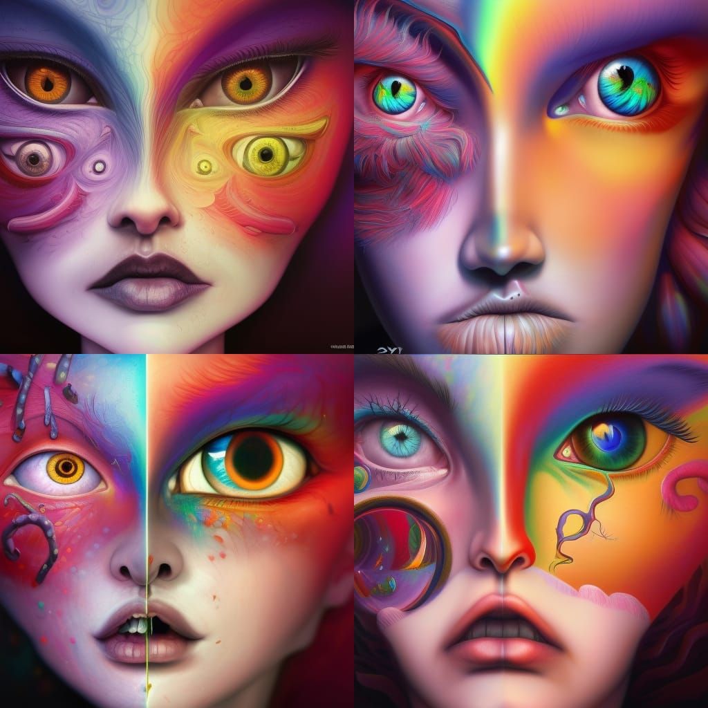 a macro eye rainbow shaped eyes sharp focus surrealism painting clearly ...