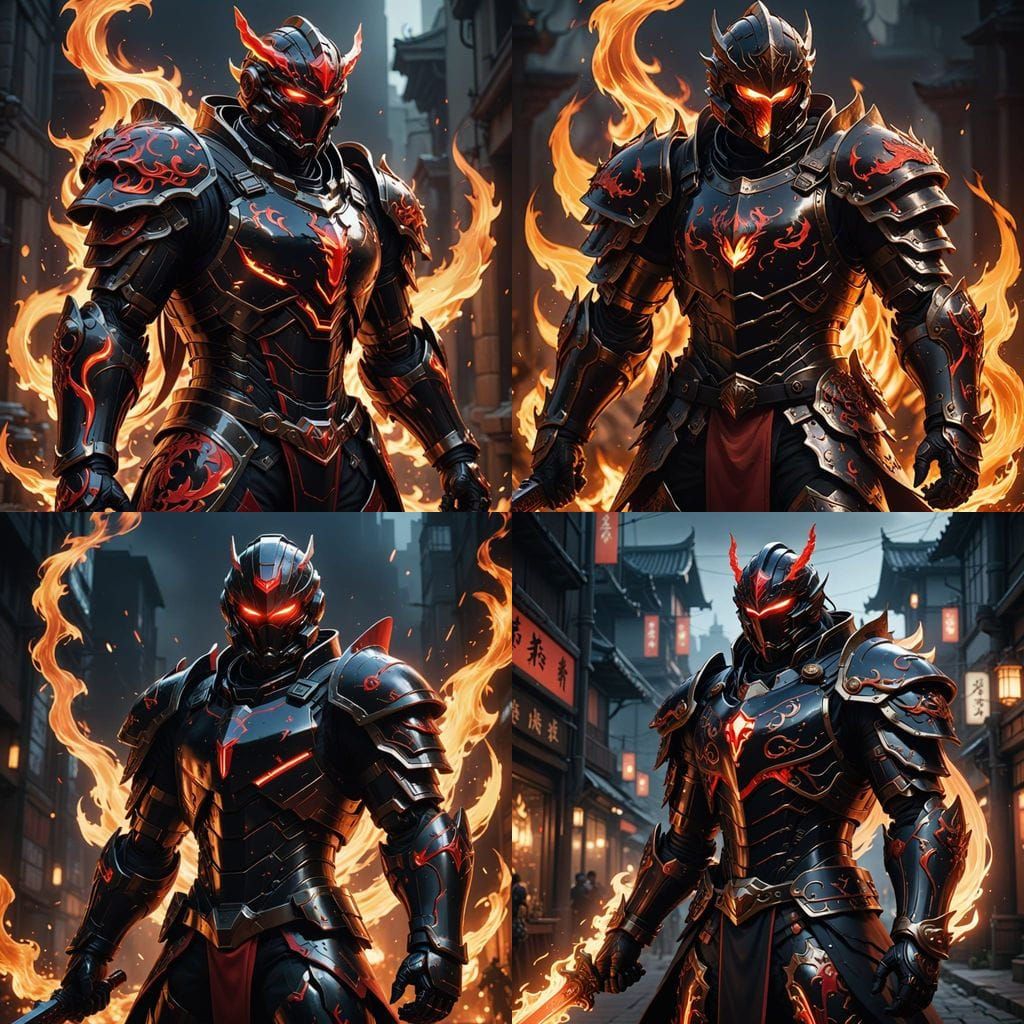 Epic Warrior in Fiery Armor - AI Art