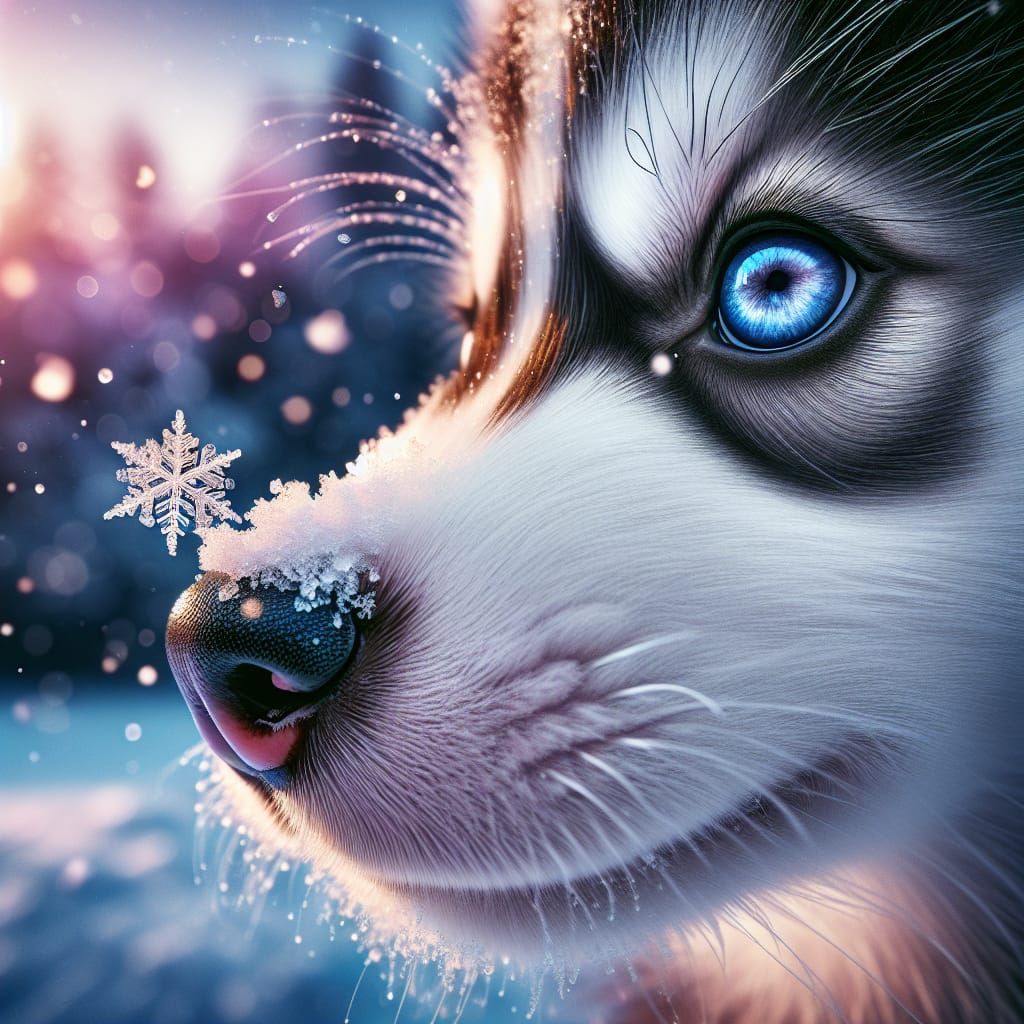 Husky Puppy with Snowflake - AI Generated Artwork - NightCafe Creator