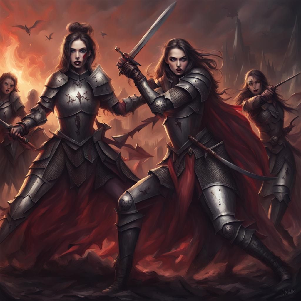 Female Knights Fighting Vampires - AI Generated Artwork - NightCafe Creator