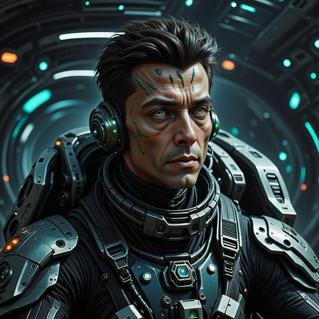 Cyberpunk Alien Star Fighter Pilot in Advanced Spa... - AI Art