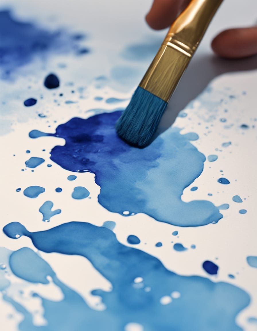 Paint - Watercolor Splash in a Blue Paint Puddle
