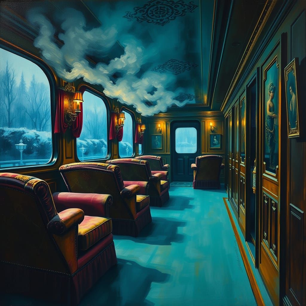 Elegant Expressionist Interiors in Cool Winter Hue... - AI Art