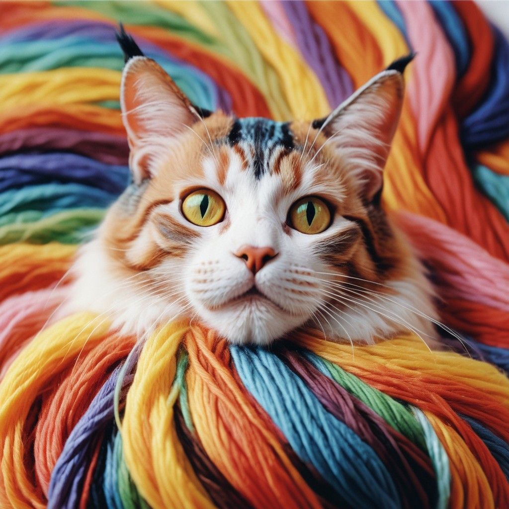 cat and yarn strands - AI Generated Artwork - NightCafe Creator