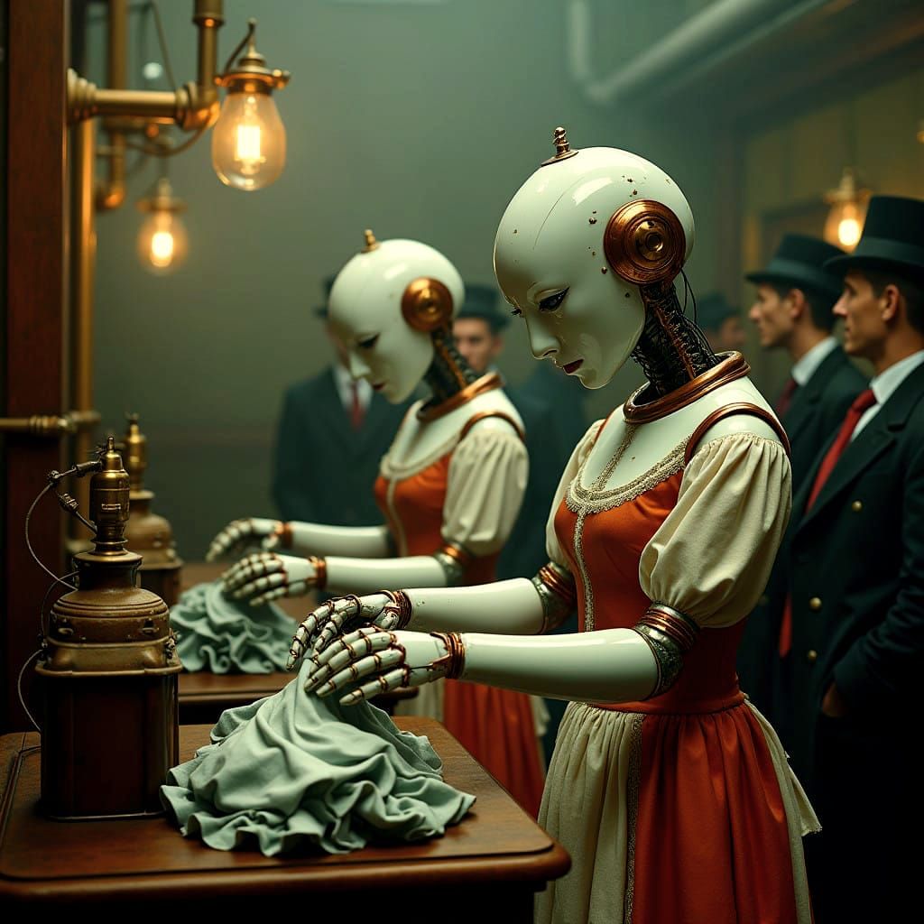 OG Laundro-Bots - Victorian Robots Serve Laundry in Futurist...