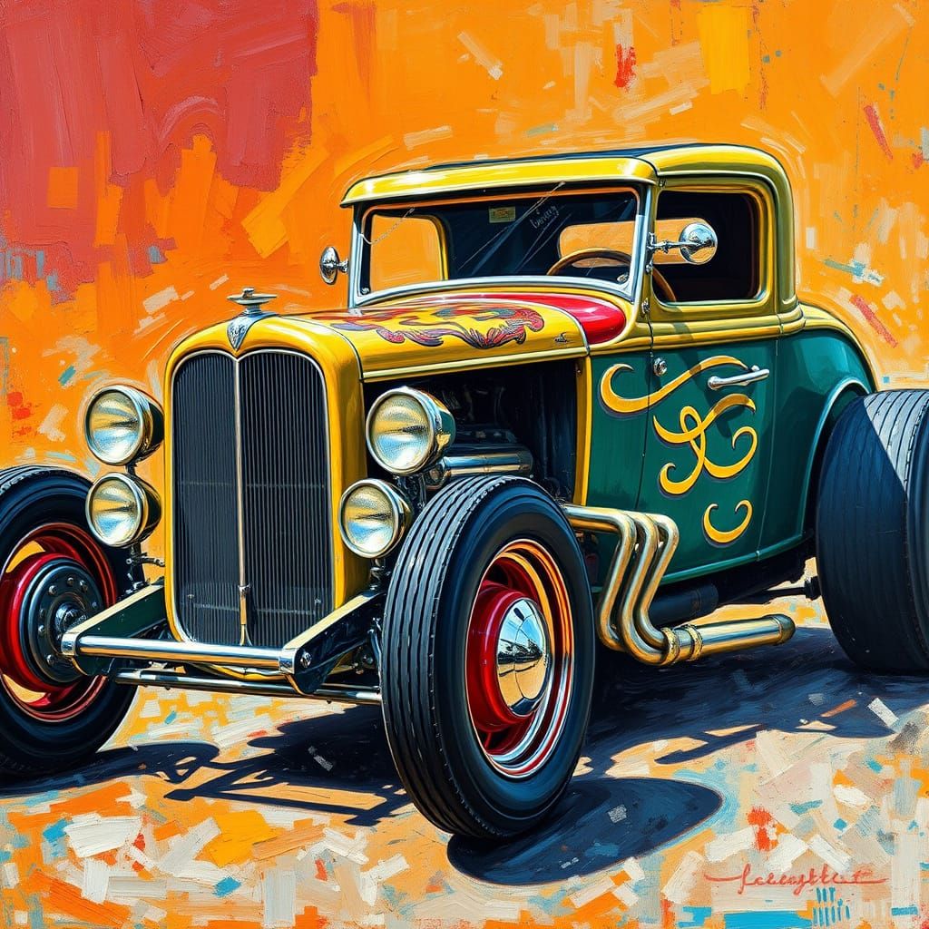 Ed Roth-Inspired Hot Rod in Neo-Impressionist Styl... - AI Art