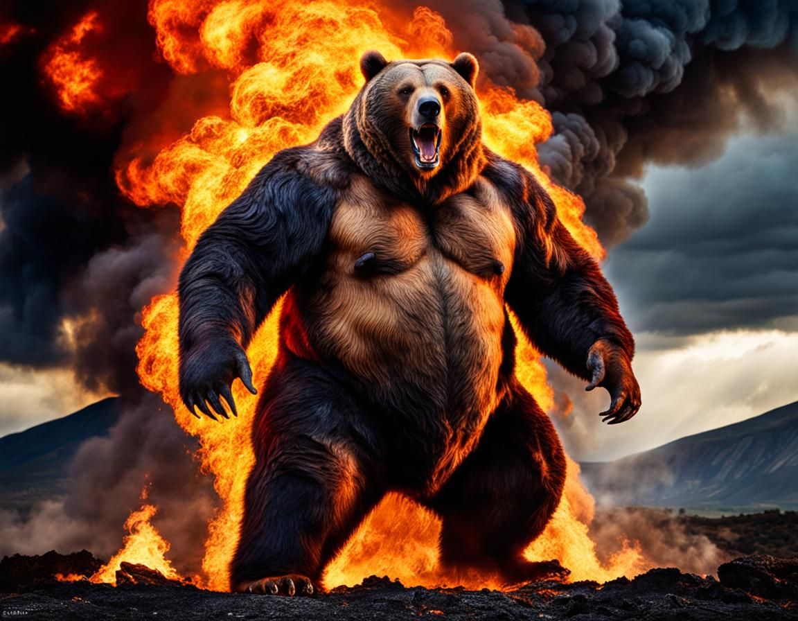 Obese Demonic fire Bear, Burning Nightmare Breathing Flames, dripping ...