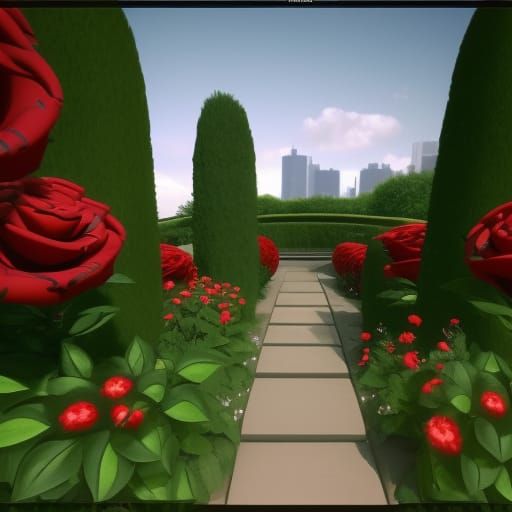 Hedge maze overgrown with red roses, Unreal Engine 5, river - AI ...