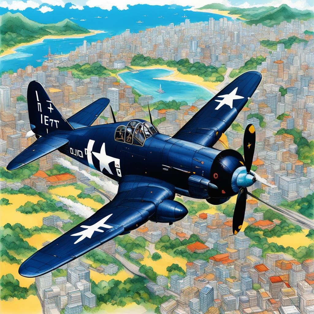 Vought F4U Corsair flying over Japan - AI Generated Artwork - NightCafe ...