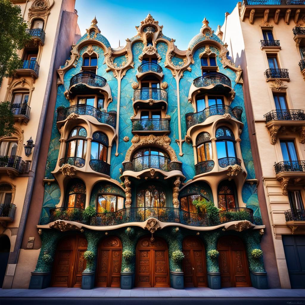 Spanish Art Nouveau building a la ANTONI GAUDI Catalan Modernism - AI ...