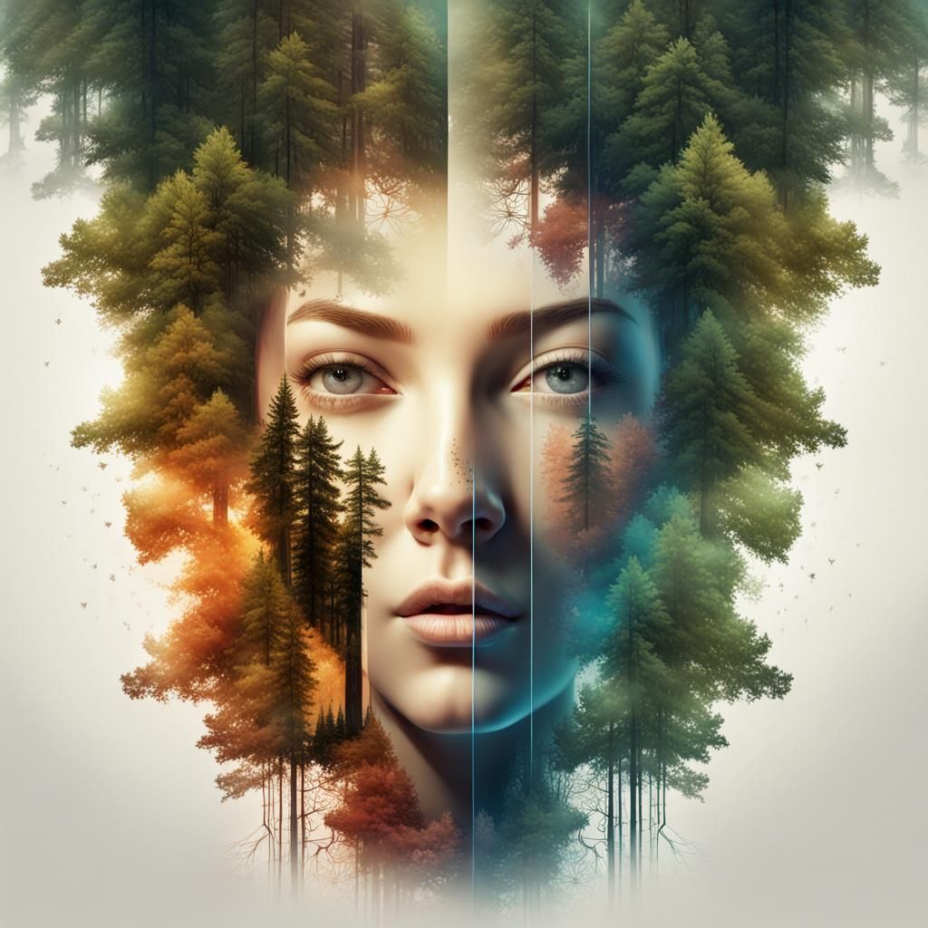 Self-reflection: A double exposure that represents forest. - AI ...
