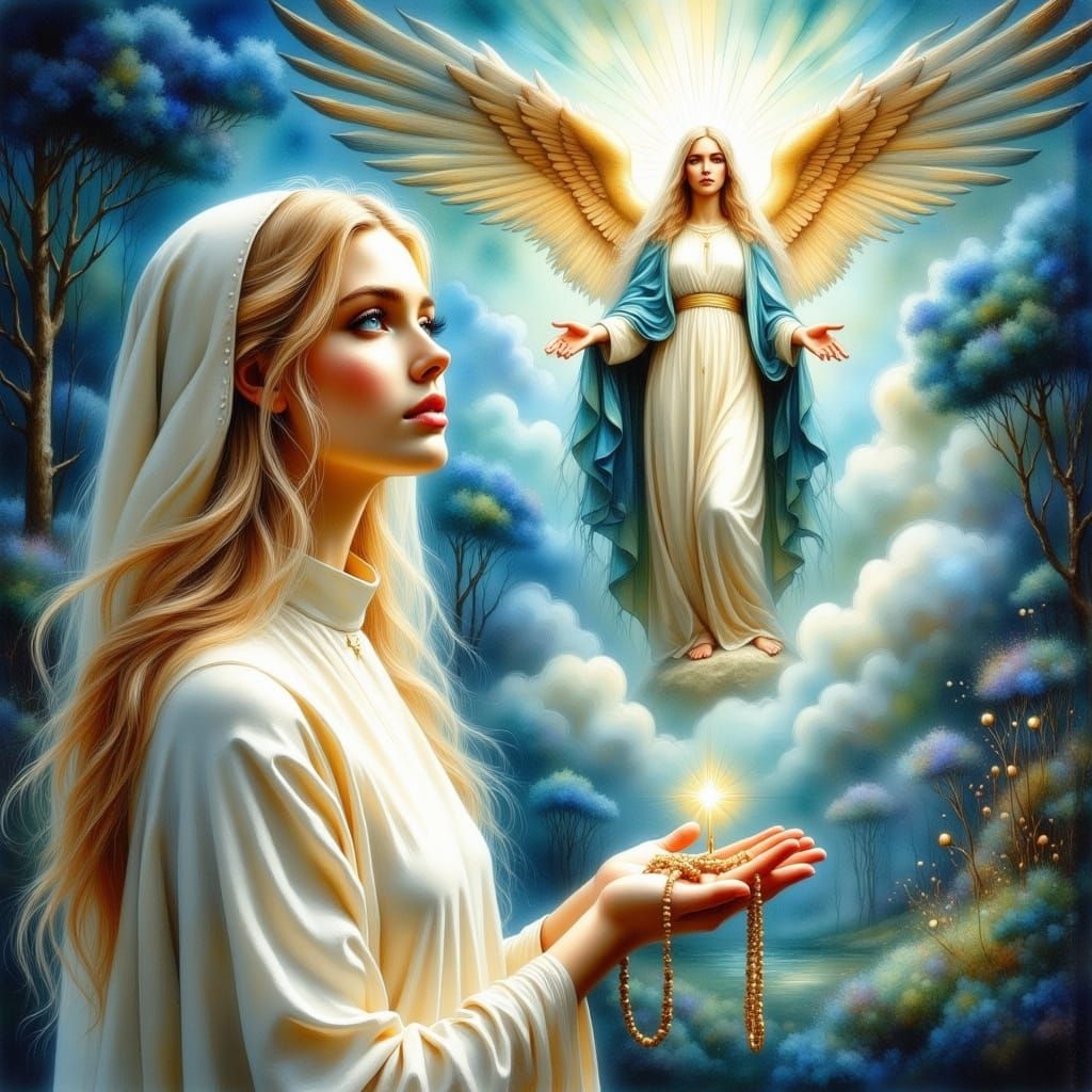 young praying nun - Whimsical Nun in Ethereal Reverence