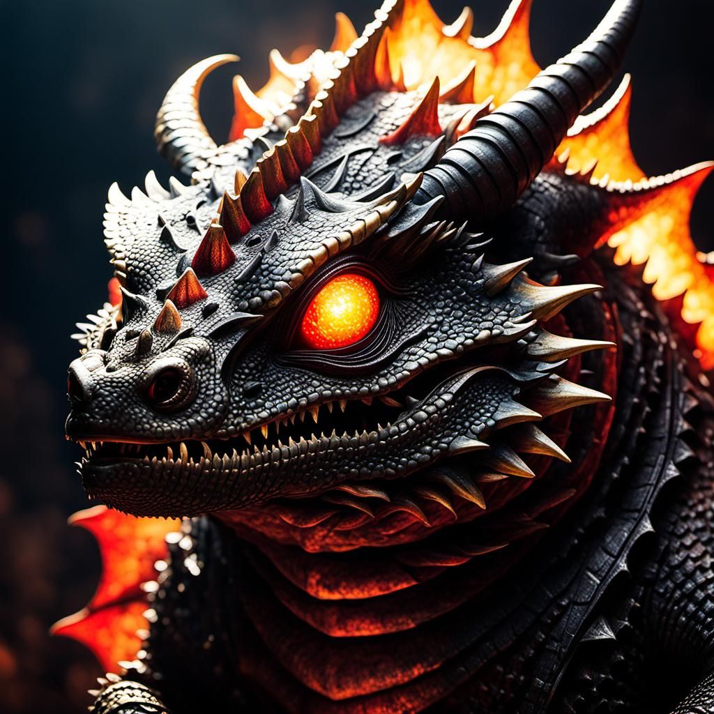 RAW Close-Up photo Microportrait: "Cute Baby Bloody Meat Obese Dragon ...