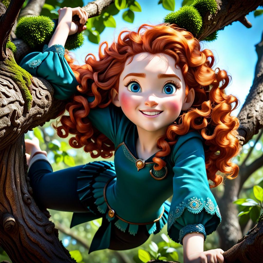 Young Merida upside down in a tree playing - AI Generated Artwork ...