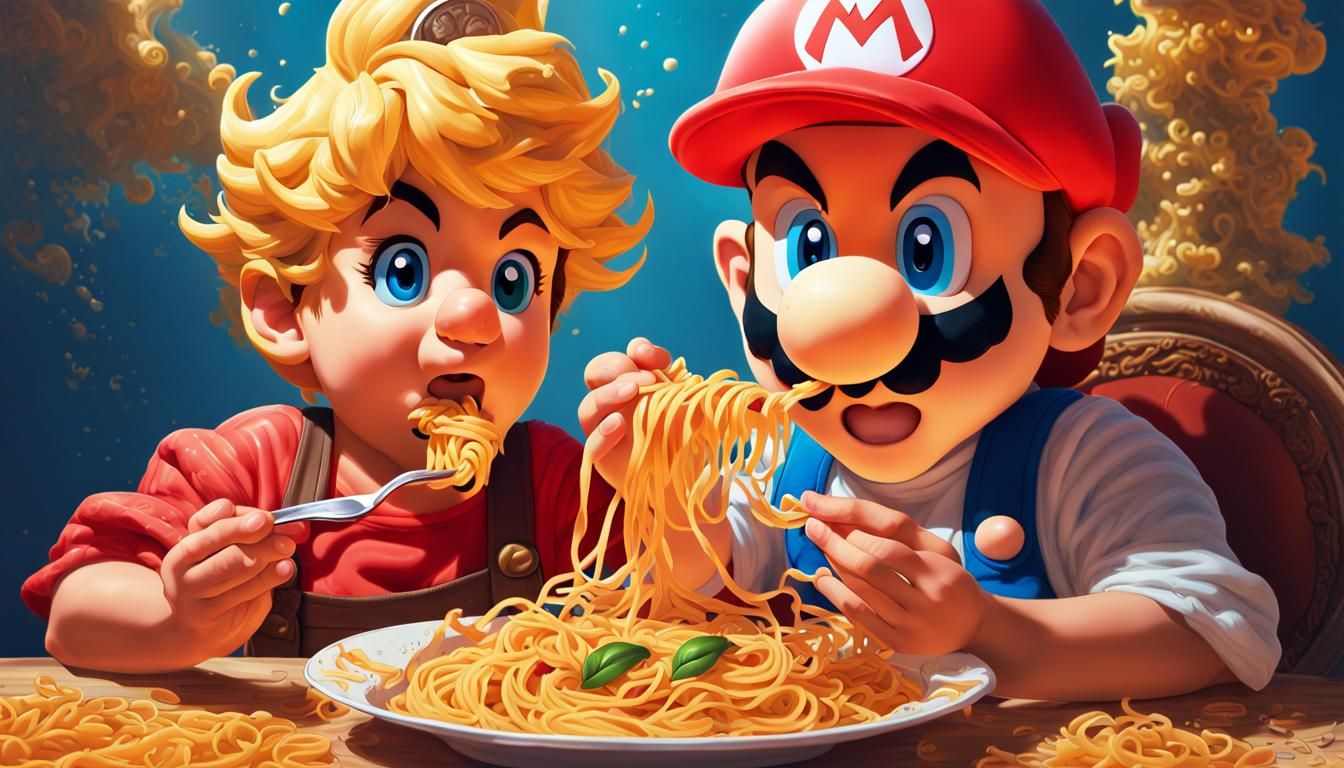 Eating Pasta With Super Mario - AI Generated Artwork - NightCafe Creator