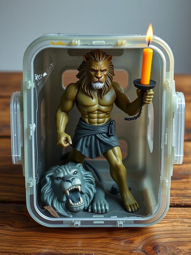 Action Figure in Melted Plastic Box on Broken Teak... - AI Art