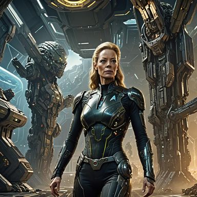 Jeri Ryan as 7 of 9 in a scene from Star Trek with the Borg Queen. - AI ...