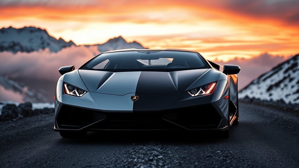 Luxury Lamborghini in Dramatic Mountain Landscape - AI Art