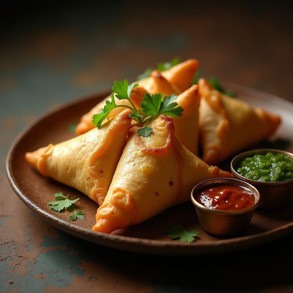 Samosa - Golden-Brown Indian-Style Samosa in Cinematic Deli...