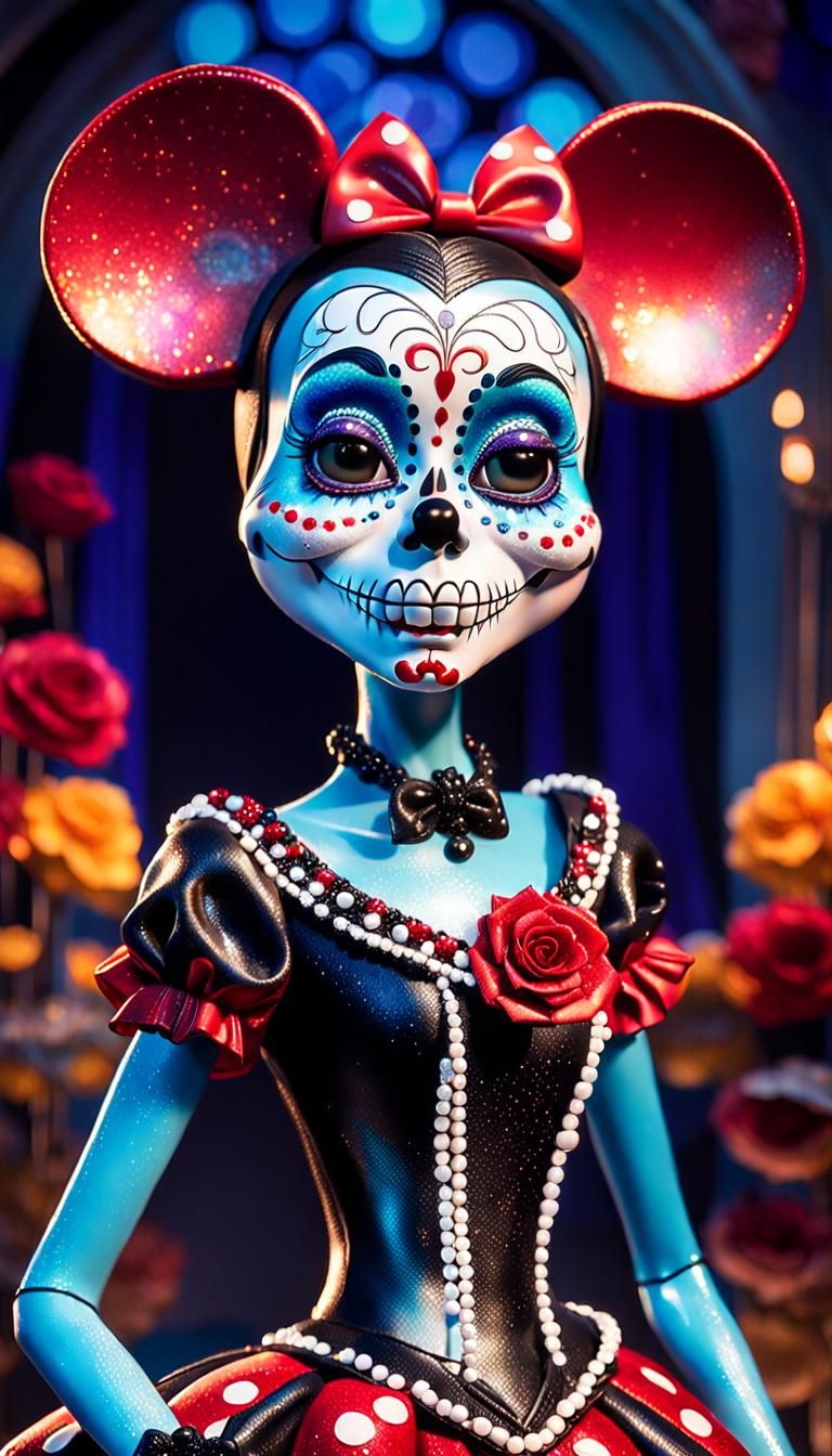 Day of the Dead Minnie Mouse with make up of Catrina - AI Generated ...