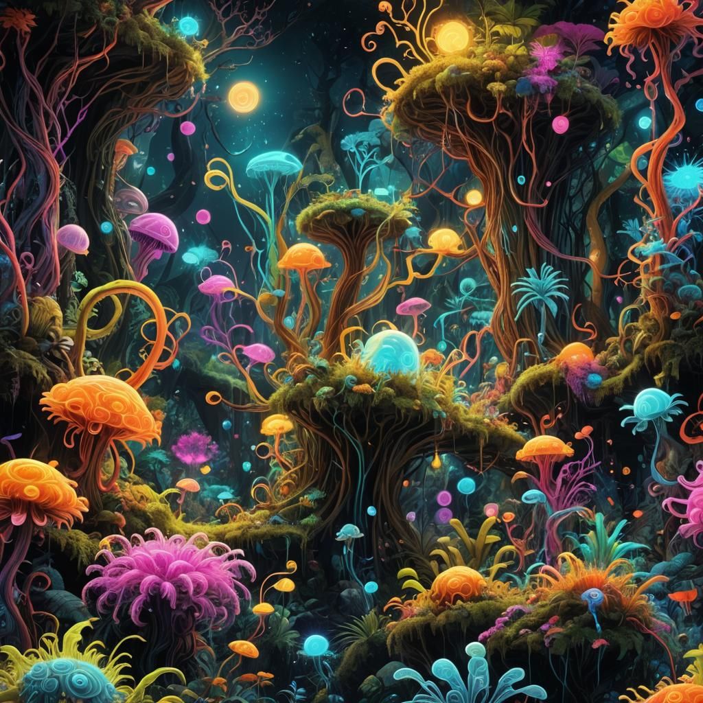 Whimsical alien jungle - AI Generated Artwork - NightCafe Creator